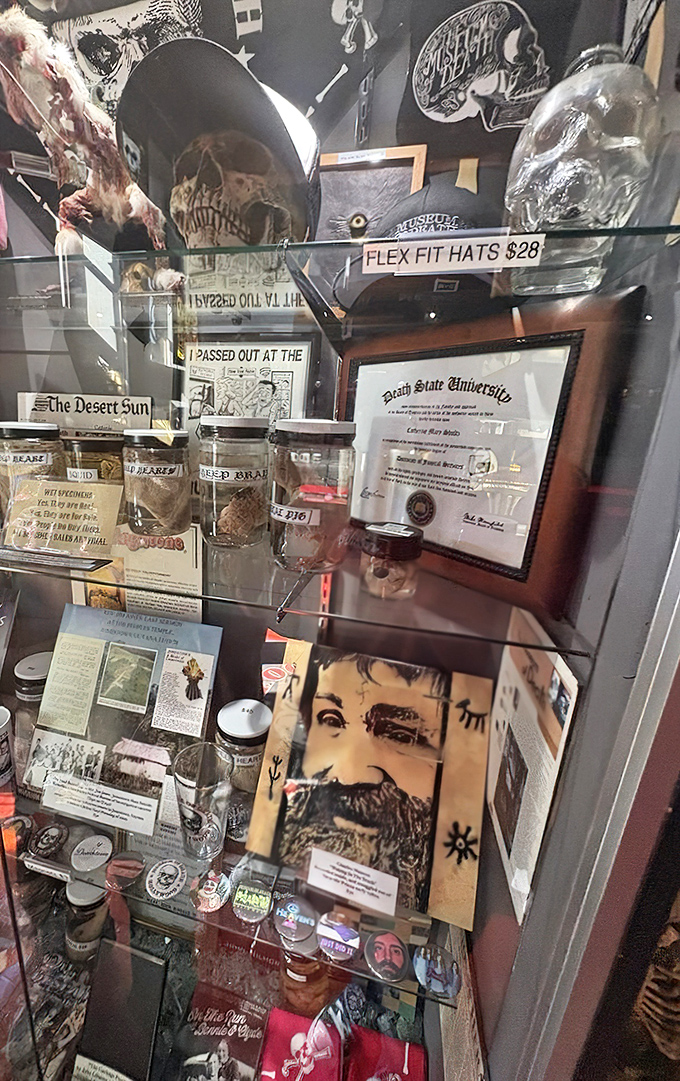 Glass cases house artifacts that blur the line between historical significance and morbid curiosity. Look closely—or don't.