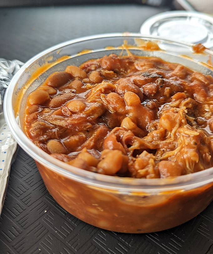 Baked beans so rich and smoky, they could run for office and win by landslide.