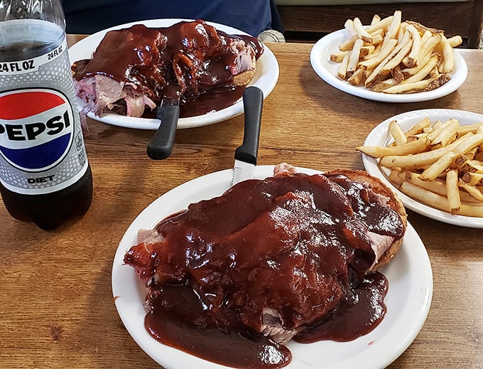 BBQ beef that doesn't mess around—tender, smoky, and slathered in sauce that makes you want to high-five the chef.