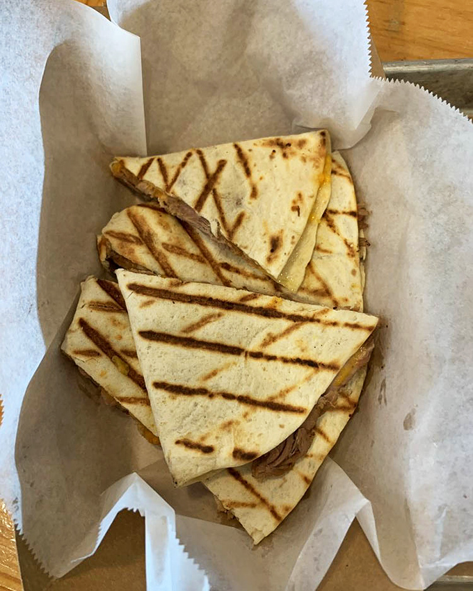 BBQ quesadillas &ndash; where Tex meets Mex meets Florida in a grilled tortilla triangle of cross-cultural deliciousness that defies categorization.