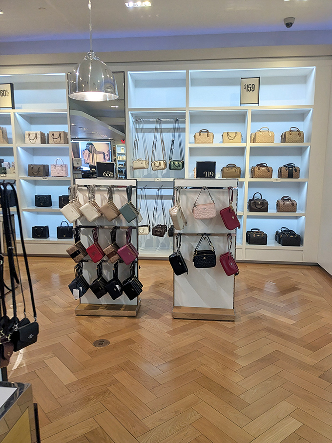Handbag heaven! These gleaming displays of leather treasures are arranged with the precision of a museum exhibit.