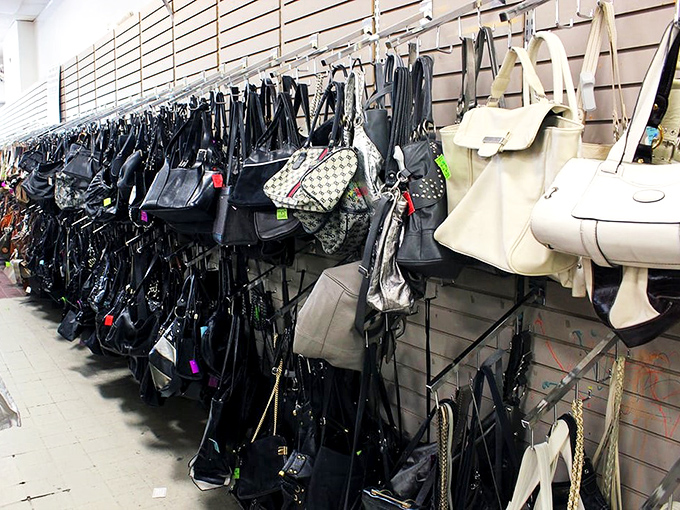 Handbag heaven or purse paradise? Designer lookalikes mingle with authentic finds in this accessories wonderland that would make Carrie Bradshaw hyperventilate.