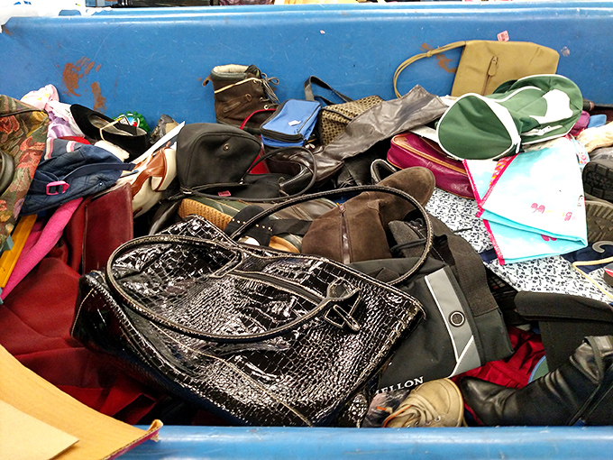 Designer handbags mingle with everyday purses, creating a leather goods lottery that fashion lovers adore.