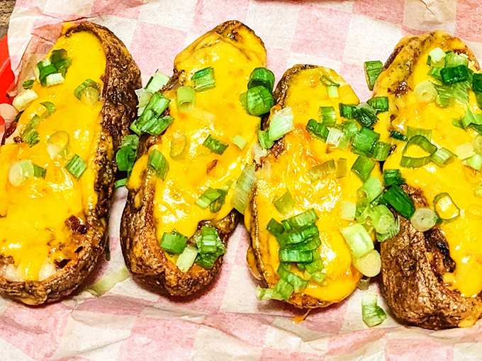 Loaded potato skins &ndash; where cheese meets potato in a relationship so perfect it should have its own reality show.