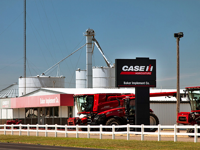 Baker Implement Company showcases the agricultural backbone of Kennett's economy. These aren't your garden-variety lawn mowers—they're the Ferrari of farm equipment.