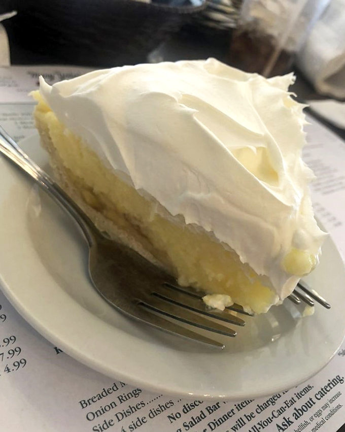 Banana cream pie that belongs in a museum of American classics, though it wouldn't last long enough for anyone to admire it.