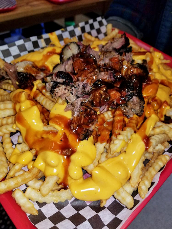 BBQ cheesy fries that blur the line between side dish and main event. The brisket on top isn't garnish&mdash;it's the crown jewel of this comfort food kingdom.