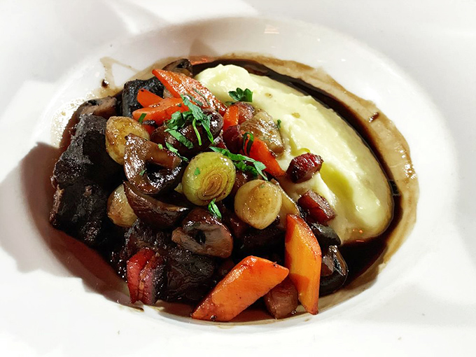 Beef bourguignon that would make Julia Child slow-clap in approval &ndash; tender beef swimming in a wine sauce that took hours, not minutes.