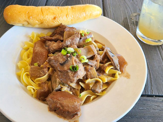 Beef stroganoff that would make your grandmother jealous. Those tender chunks of beef lounging in rich sauce are basically therapy in a bowl.