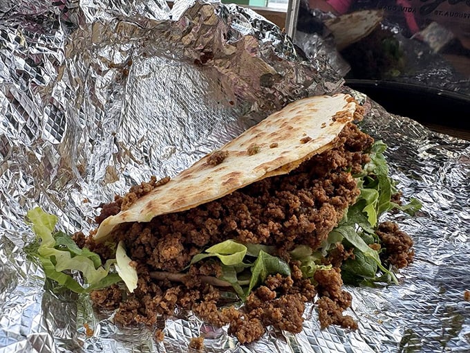 When beef tacos are done right, they're poetry in a tortilla. This one's practically writing sonnets with every bite.