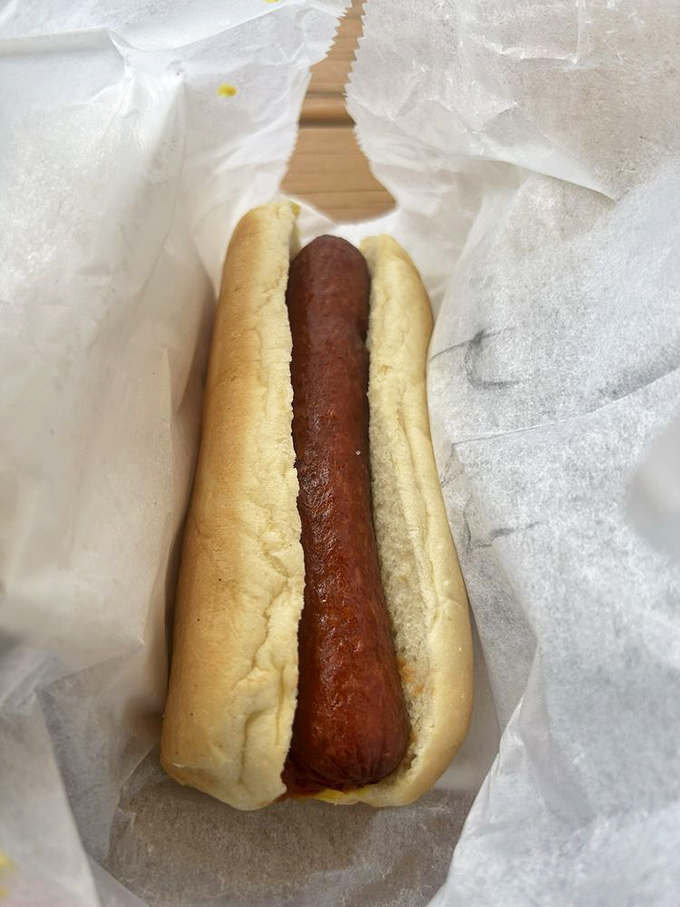 Sometimes simplicity is perfection. This hot dog doesn't need fancy toppings to make its statement &ndash; just quality and tradition.