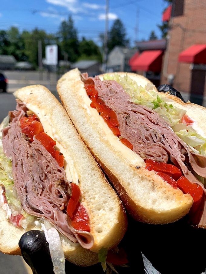 The roast beef sandwich, piled high with thinly sliced meat, is the kind of honest food that makes you question why you ever ate anywhere else.