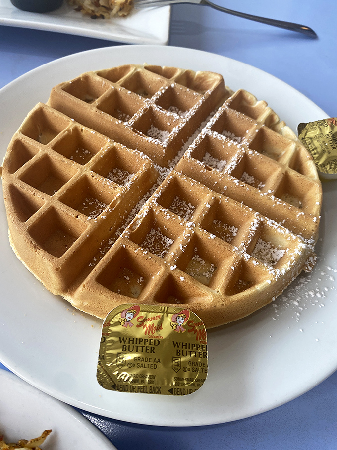 Golden Belgian waffle perfection that would make even the most discerning brunch enthusiast do a happy dance.