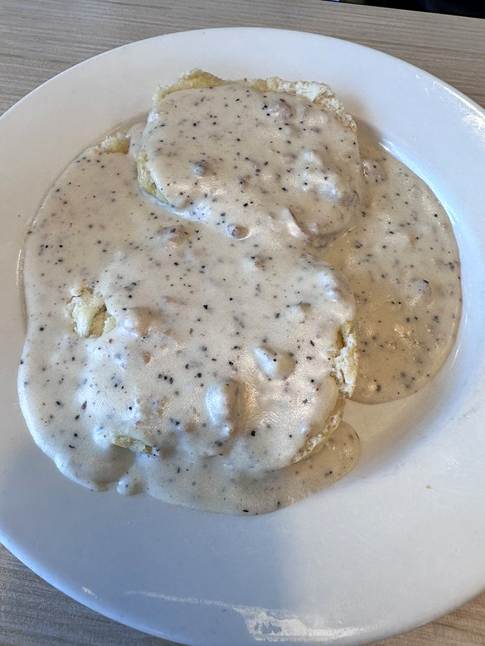 Biscuits swimming in pepper-flecked sausage gravy&mdash;a breakfast so comforting it should come with a pillow for the inevitable food coma.