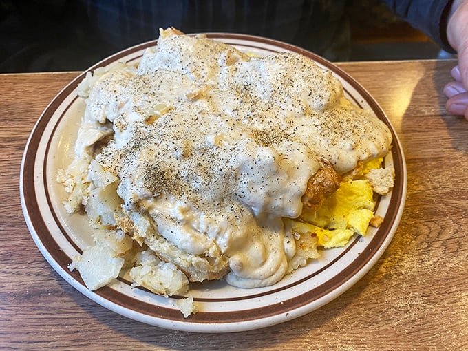 A plate where gravy isn't just an option, it's a lifestyle choice. Comfort food that puts the "mmm" in morning.