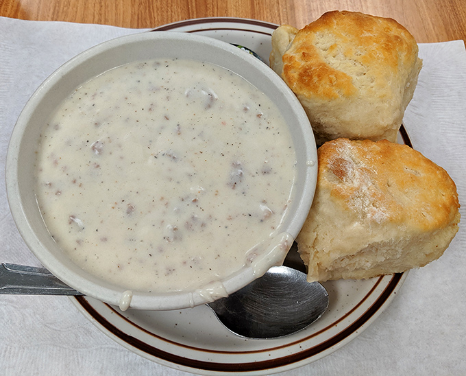 Comfort in a bowl&mdash;this creamy gravy-smothered biscuit situation is the culinary equivalent of a warm hug on a Michigan winter morning.