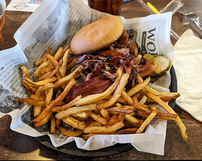 When a burger and fries arrive wrapped in newspaper, you know you're about to experience journalism you can actually sink your teeth into.
