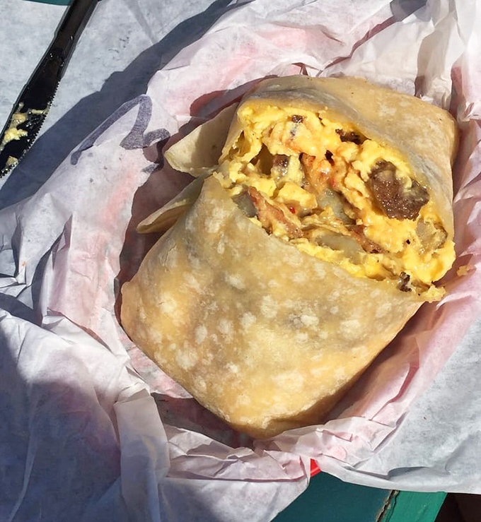 Breakfast burritos at Kono's don't need Instagram filters. They're photogenic naturally, with eggs and fillings peeking out like they're saying hello.