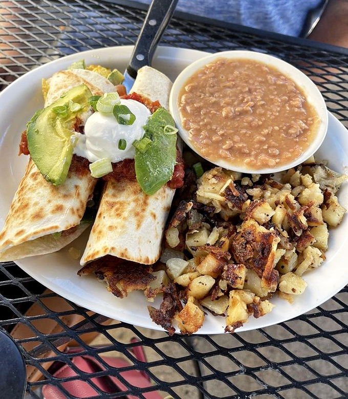 Breakfast burritos that bridge cultures and satisfy cravings, served with a side of potatoes that deserve their own fan club.