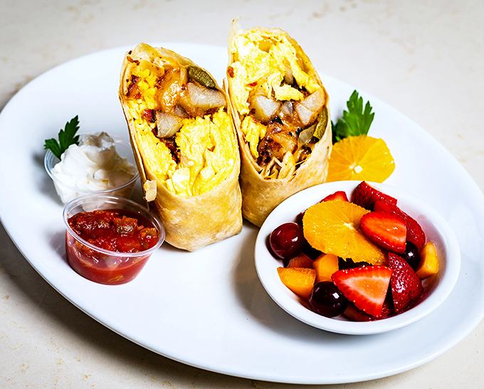 Breakfast burritos that solve the eternal morning dilemma: "I want everything on the menu" wrapped neatly in a tortilla blanket.