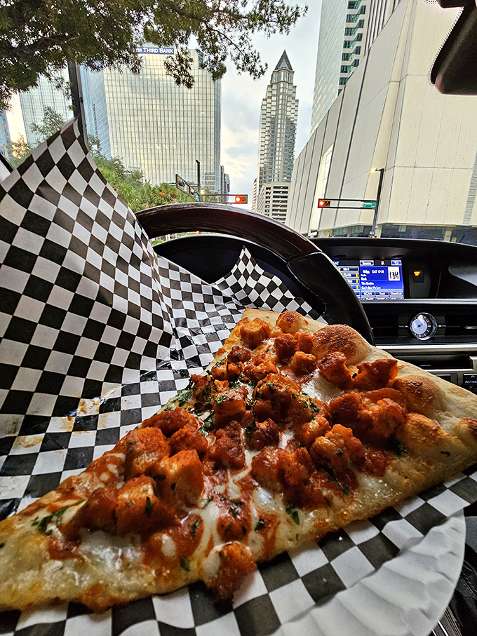 Buffalo chicken pizza enjoyed with a view of Tampa's skyline &ndash; proof that New York and Florida can create beautiful food children together.