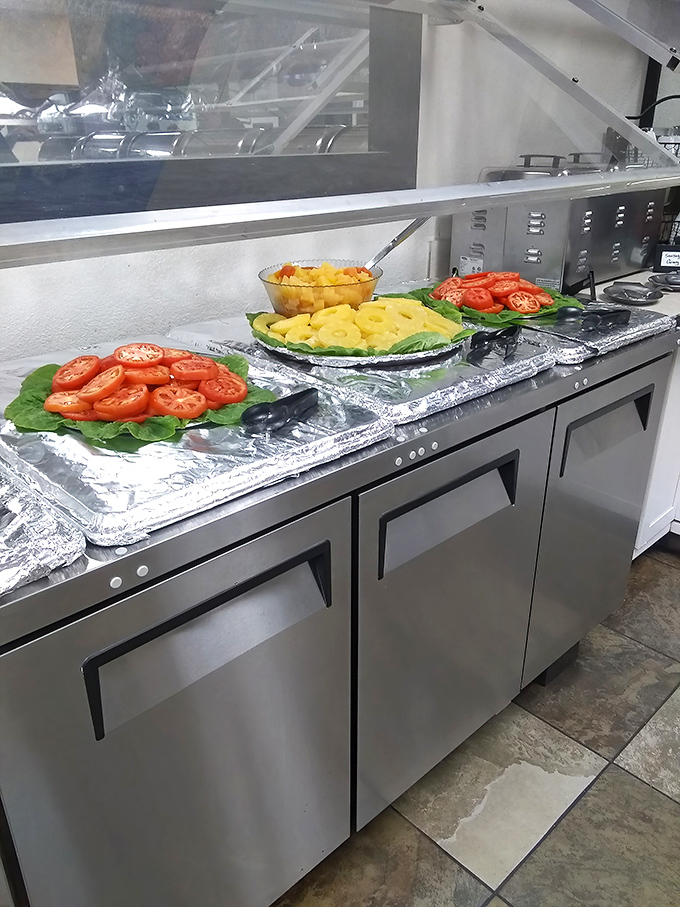 Fresh produce arranged with care—the salad bar equivalent of "dressing up for dinner" in a world of grab-and-go convenience.
