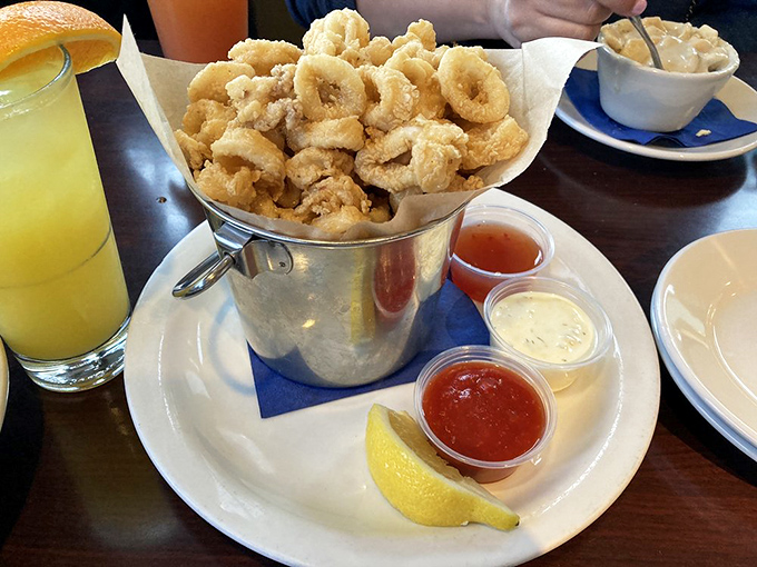 Calamari so perfectly fried it makes you wonder why anyone bothers with fancy cooking techniques when simplicity tastes this good.