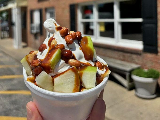 Caramel, apples, and soft serve&mdash;proof that sometimes the best relationships are complicated, sweet, and a little messy.