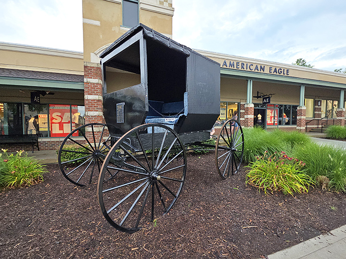 An Amish buggy display&mdash;a charming reminder that you're shopping in a state where some locals still power their transportation with actual horsepower.