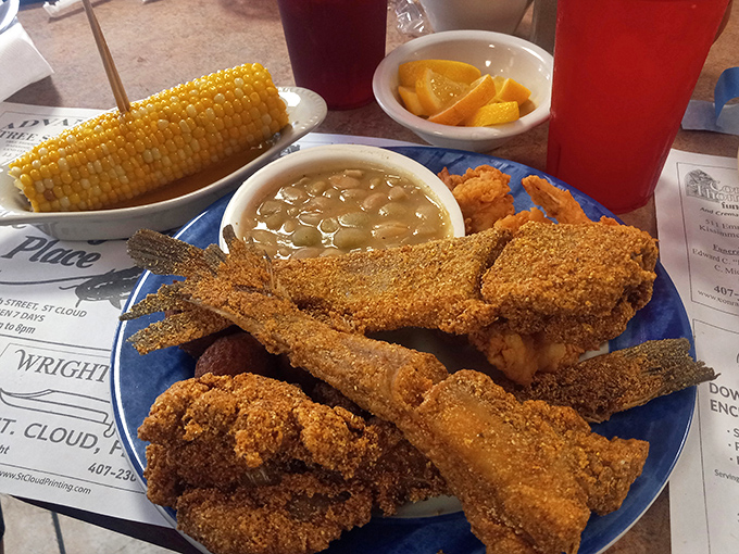 Cornmeal-crusted catfish, crisp corn on the cob, and savory beans&mdash;a blue-plate special that would make your Southern grandmother nod in silent approval.