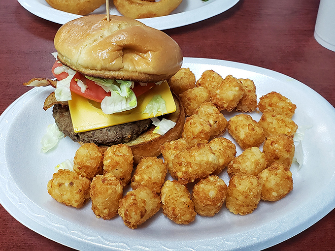 The cheeseburger and tater tots combo that makes fast food chains question their life choices. Simple, perfect, and utterly satisfying.