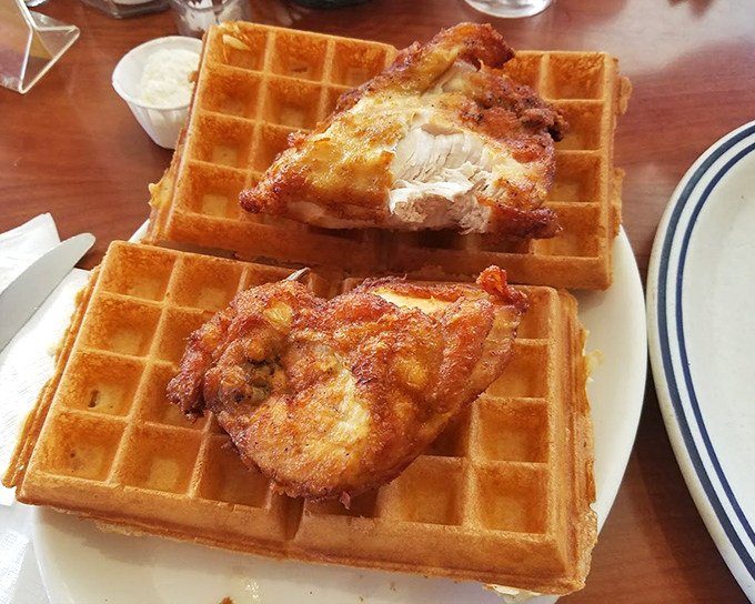 Chicken and waffles: the culinary equivalent of a perfect marriage. Sweet meets savory in a combination that shouldn't work but absolutely does.