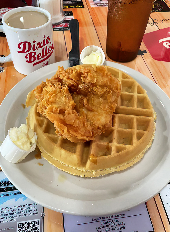 Chicken and waffles: the perfect marriage of sweet and savory that makes breakfast feel like a celebration.