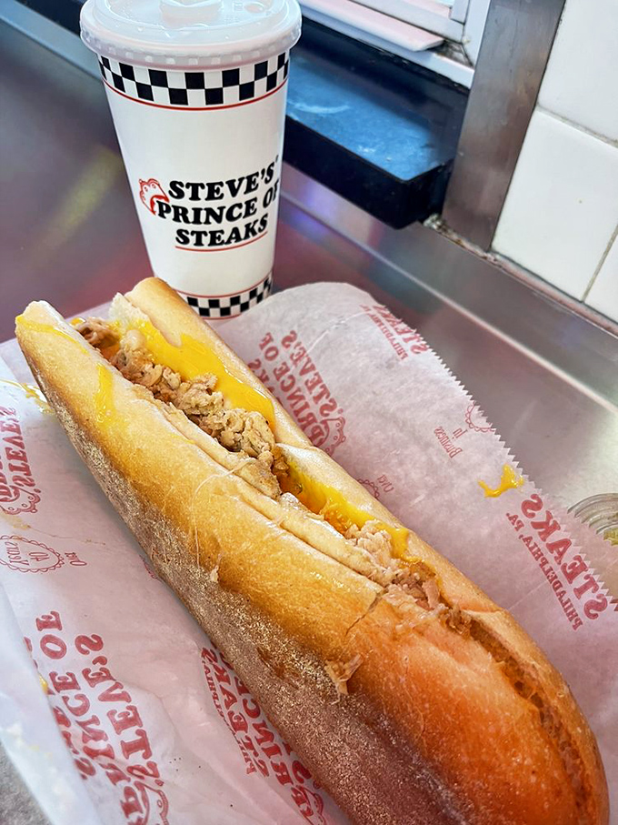 The chicken cheesesteak with that molten yellow cheese&mdash;proof that poultry can play in the big leagues of sandwich stardom.