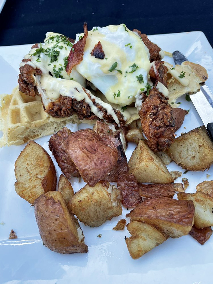 Chicken and waffles: the breakfast equivalent of a mullet&mdash;business on the bottom, party on top. Pure comfort on a plate.