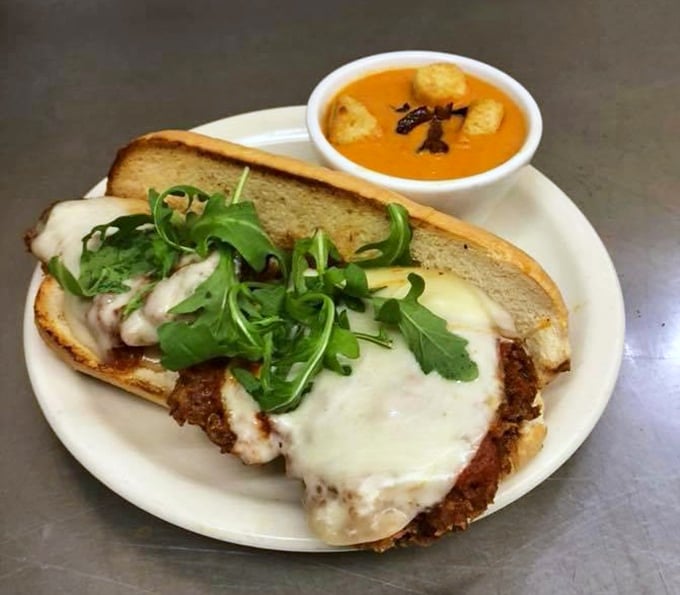 This chicken parm sandwich isn't just lunch&mdash;it's therapy between bread. That arugula adds just enough virtue to justify the indulgence.