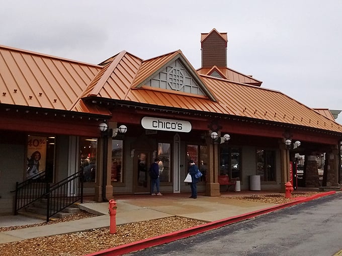 Chico's storefront captures that Ozarks charm with its rustic-meets-refined architecture &ndash; a perfect backdrop for discovering your next favorite outfit.