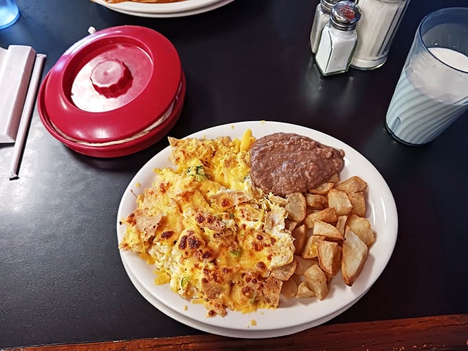 Chilaquiles that would make your abuela nod in approval, with eggs and potatoes playing the perfect supporting roles.