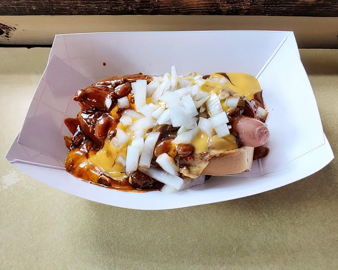 When a hot dog dreams big. Gilley's chili dog transforms the humble frankfurter into a messy masterpiece worth every napkin.