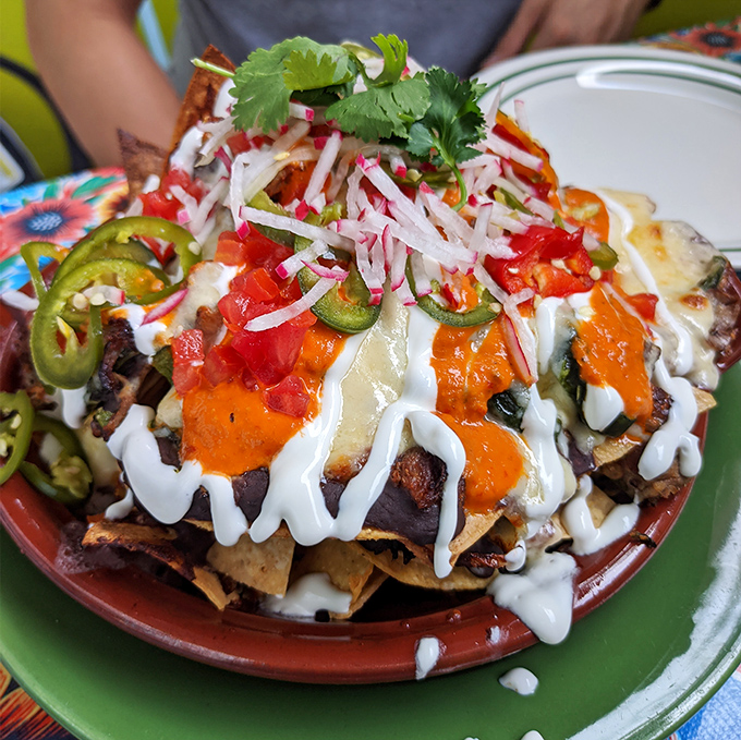 Nachos that require a strategic eating plan. Do you start at the edges and work in, or dive straight for that glorious center pile?