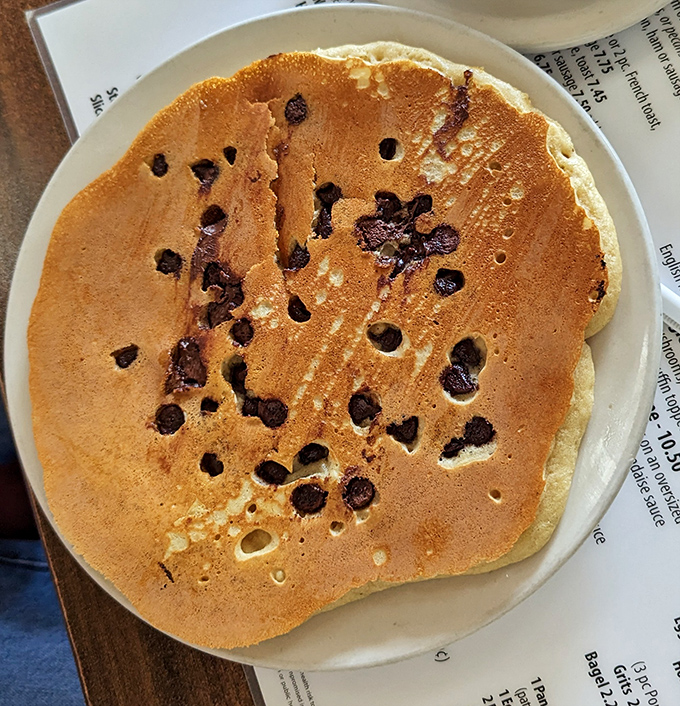A chocolate chip pancake the size of a frisbee. Not that you should throw it&mdash;that would be a culinary crime.