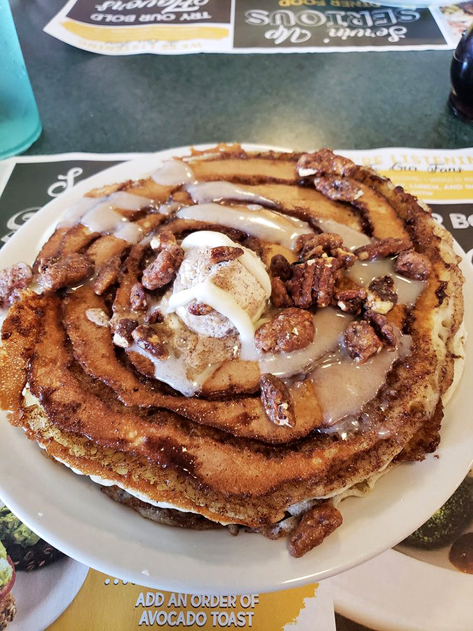 These cinnamon roll pancakes don't just blur the line between breakfast and dessert—they erase it completely with delicious authority.