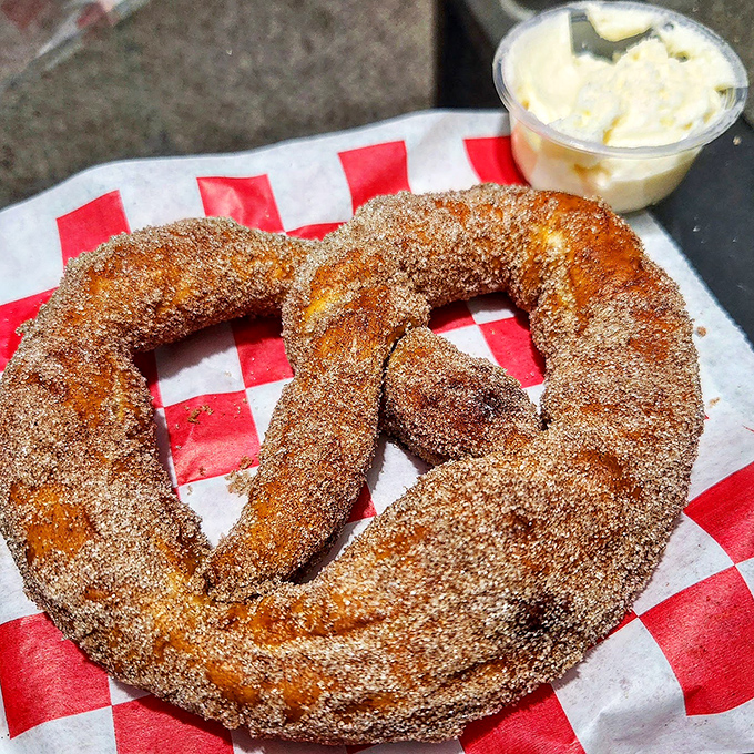 The cinnamon sugar pretzel with dipping sauce &ndash; because sometimes you need dessert before, during, and after your pizza.