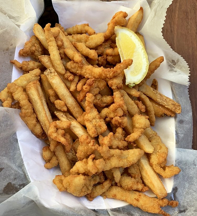 Fried clam strips that would make a Bostonian weep with joy, served 90 miles from Cuba with a squeeze of sunshine.