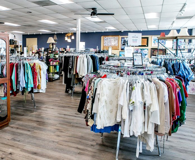 Racks of possibility await in the clothing section. The thrill of the hunt is real when designer labels hide among everyday finds.