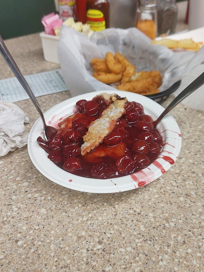 Cherry cobbler that would make your grandmother both jealous and proud. The sweet-tart finale to a symphony of smoke and spice.