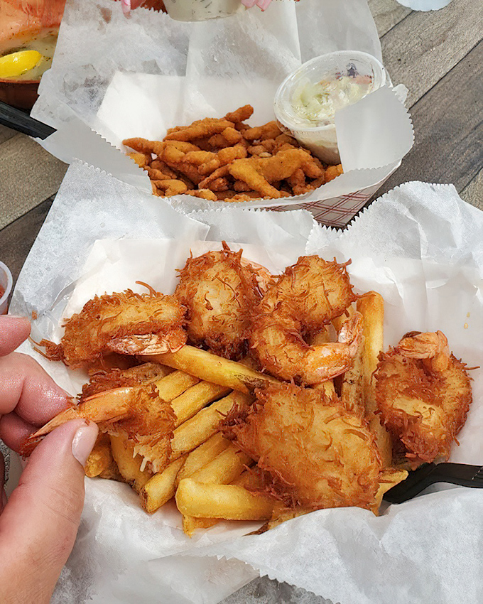 Golden coconut shrimp and crispy clam strips&mdash;proof that sometimes the best things in life come in paper-lined baskets with fries.