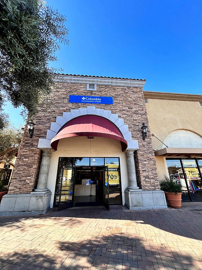 Columbia's stone facade promises adventure gear at prices that won't require a second mortgage on your actual stone facade.