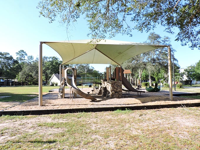 This playground proves retirement towns aren't just for grandparents &ndash; the little ones get their slice of shaded fun too!