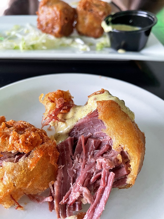 Corned beef that's been given the royal treatment &ndash; crispy exterior giving way to tender meat that practically demands a pint of Guinness alongside.